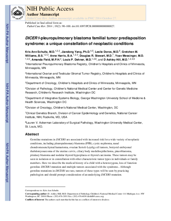 (PDF) DICER1-Pleuropulmonary Blastoma Familial Tumor Predisposition ...