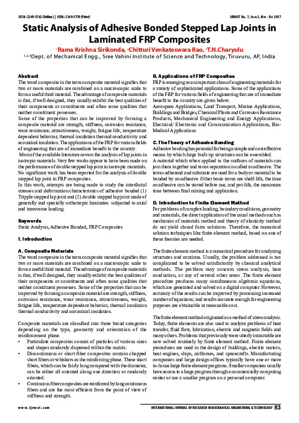 (PDF) Static Analysis of Adhesive Bonded Stepped Lap Joints in ...