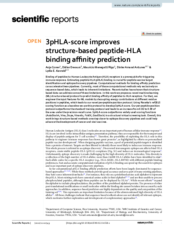(PDF) 3pHLA-score improves structure-based peptide-HLA binding affinity prediction