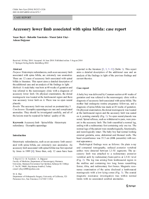(PDF) Accessory lower limb associated with spina bifida: case report