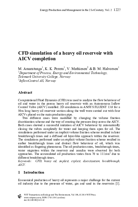 (PDF) CFD simulation of a heavy oil reservoir with AICV completion