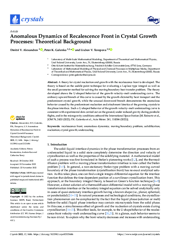 (PDF) Anomalous Dynamics of Recalescence Front in Crystal Growth ...