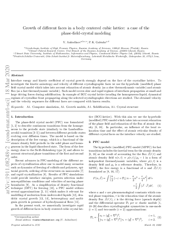 (PDF) Growth of different faces in a body centered cubic lattice: A ...