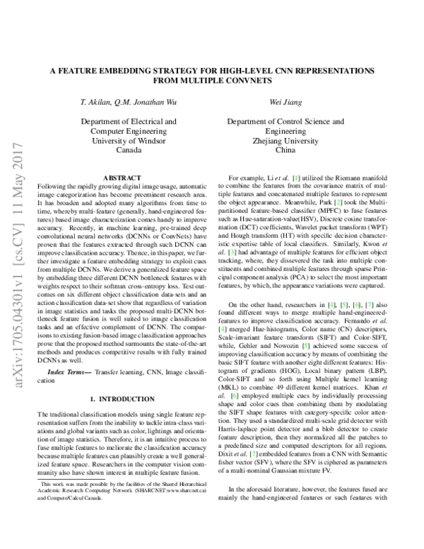 (PDF) A feature embedding strategy for high-level CNN representations from multiple convnets