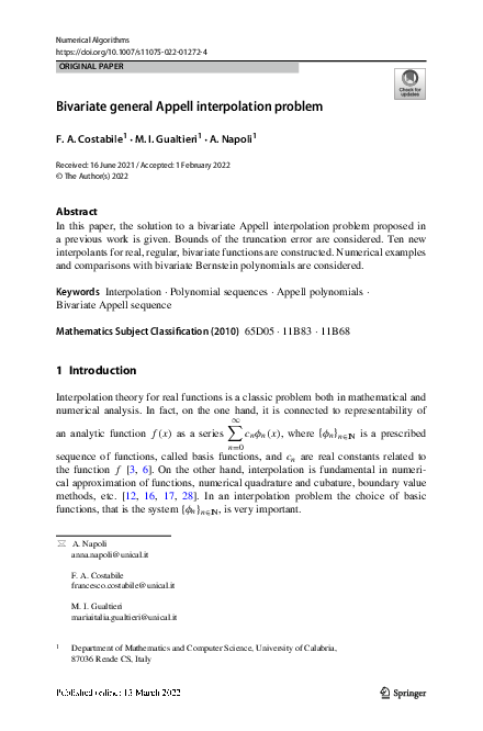 (PDF) Bivariate general Appell interpolation problem