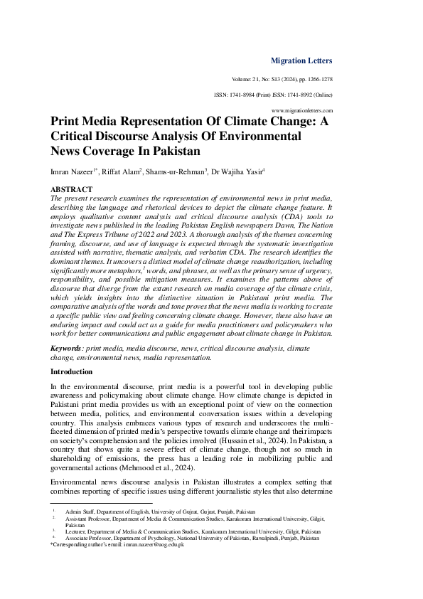 (PDF) Print Media Representation of Climate Change: A Critical ...