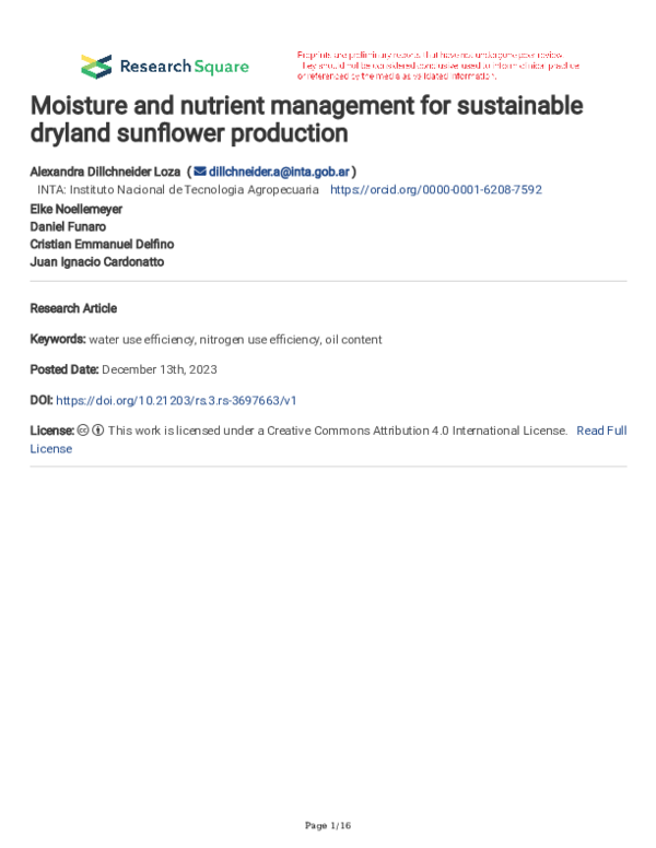 (PDF) Moisture and nutrient management for sustainable dryland sunflower production