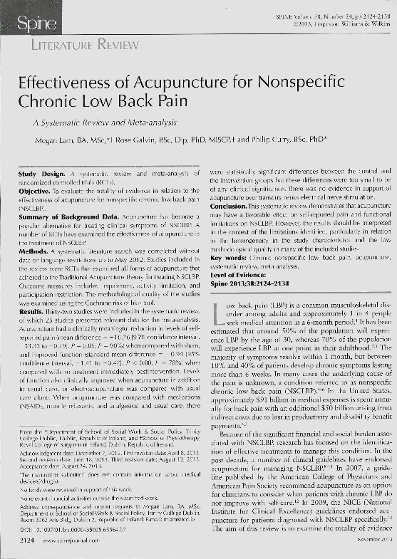 (PDF) Effectiveness of Acupuncture for Nonspecific Chronic Low Back Pain: A Systematic Review ...