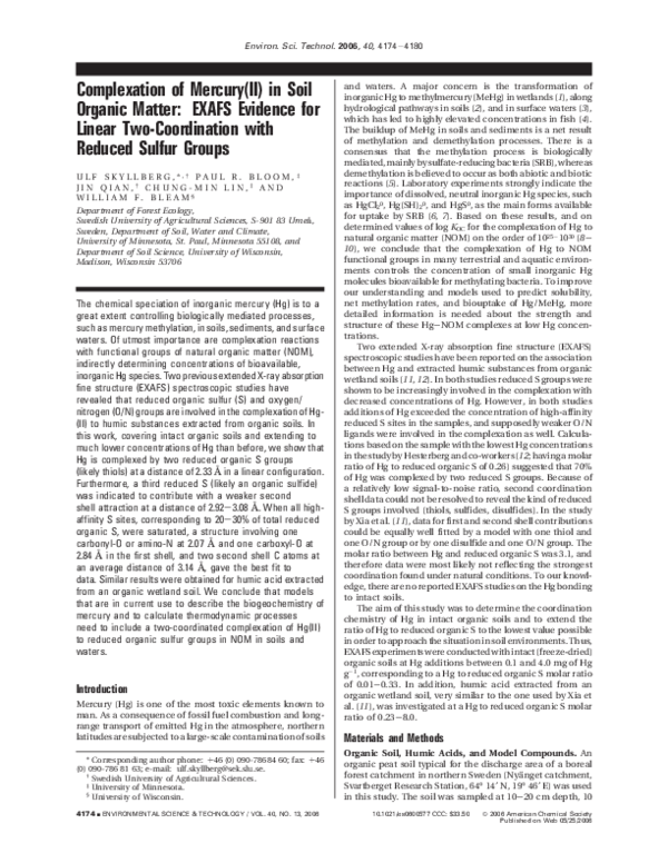 (PDF) Complexation of Mercury(II) in Soil Organic Matter: EXAFS ...