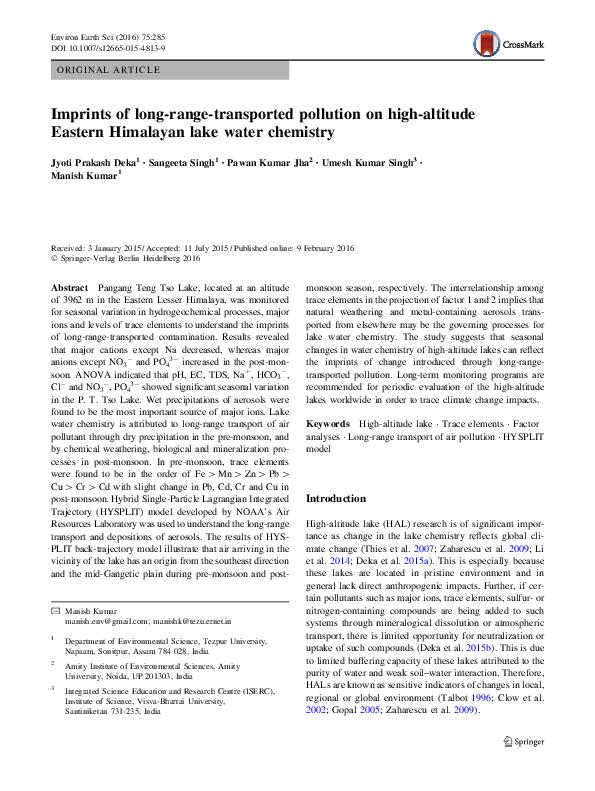 (PDF) Imprints of long-range-transported pollution on high-altitude ...