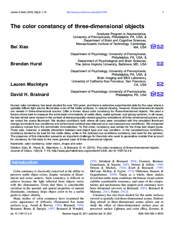 (PDF) The color constancy of three-dimensional objects