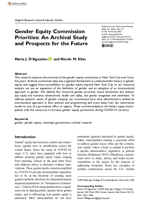 (PDF) Gender Equity Commission Priorities: An Archival Study and ...