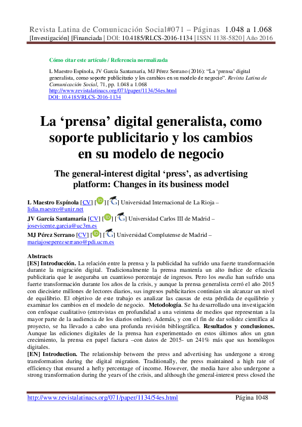 (PDF) La ‘prensa’ digital generalista, como soporte publicitario y los ...