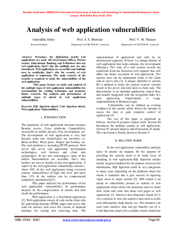 (PDF) Analysis of web application vulnerabilities