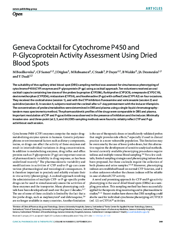 (PDF) Geneva Cocktail for Cytochrome P450 and P-Glycoprotein Activity ...