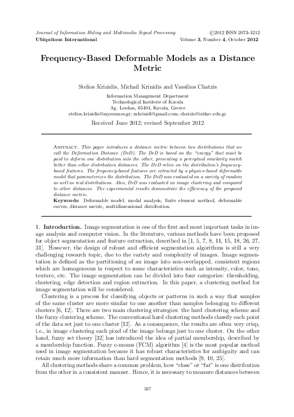 (PDF) Frequency-Based Deformable Models as a Distance Metric