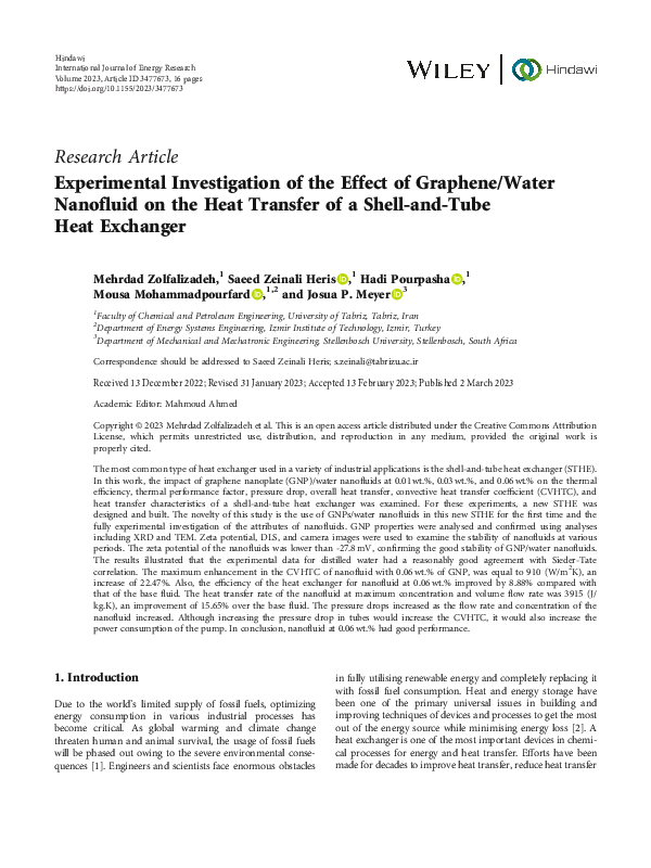 (PDF) Experimental Investigation of the Effect of Graphene/Water ...