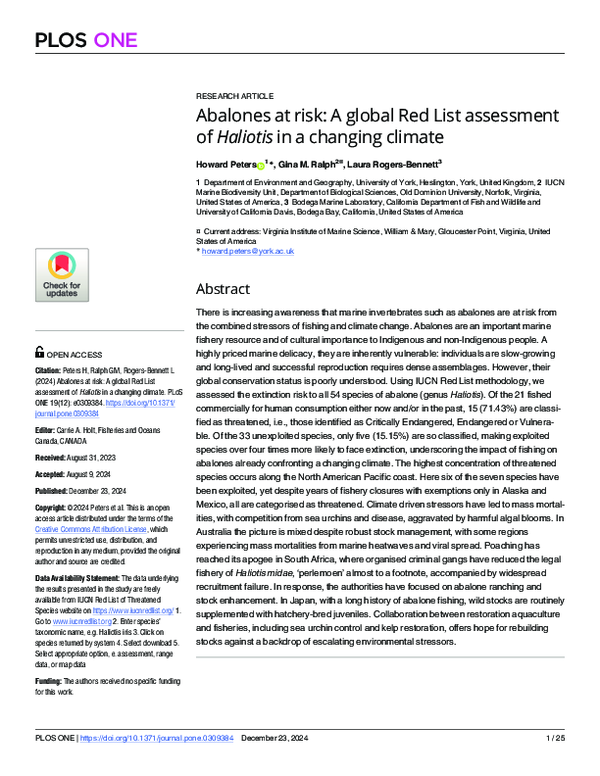 (PDF) Abalones at risk: A global Red List assessment of Haliotis in a ...