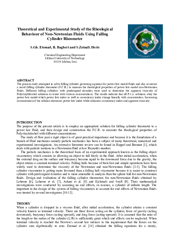 (PDF) Theoretical and Experimental Study of the Rheological Behaviour ...