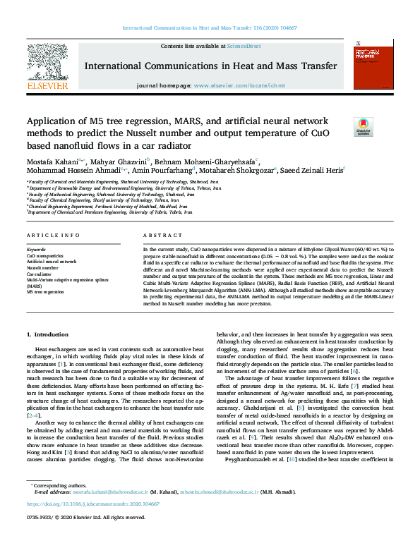 (PDF) Application of M5 tree regression, MARS, and artificial neural network methods to predict ...