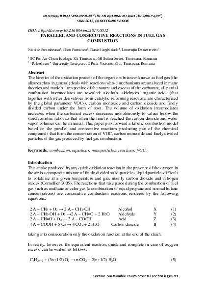 (PDF) Parallel and Consecutive Reactions in Fuel Gas Combustion