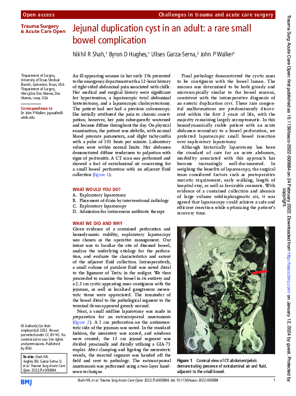 (PDF) Jejunal duplication cyst in an adult: a rare small bowel complication