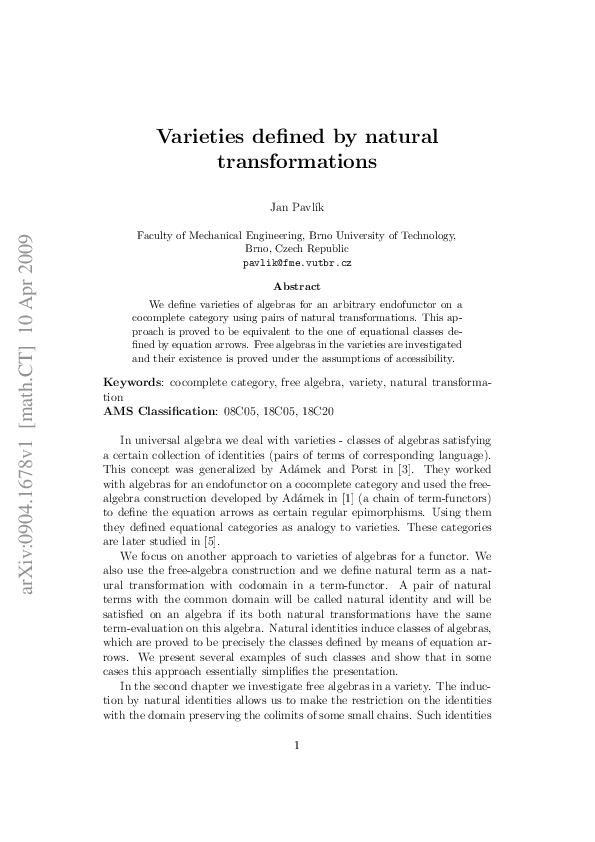 (PDF) Varieties defined by natural transformations