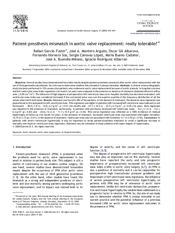 (PDF) Patient Prosthesis Mismatch in Aortic Valve Replacement - Size Does Not Matter