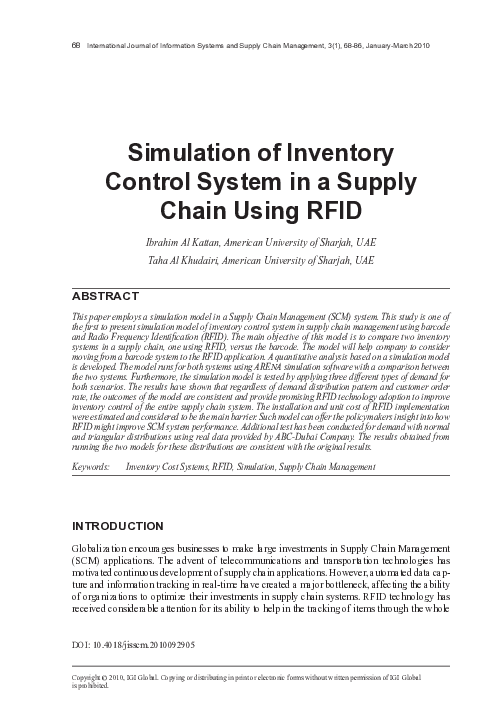 (PDF) Simulation of Inventory Control System in a Supply Chain Using RFID