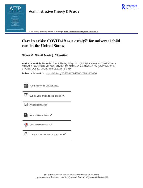 (PDF) Care in crisis: COVID-19 as a catalyst for universal child care ...