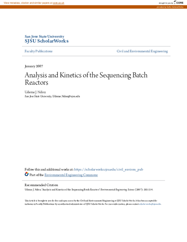 (PDF) Analysis and Kinetics of the Sequencing Batch Reactors