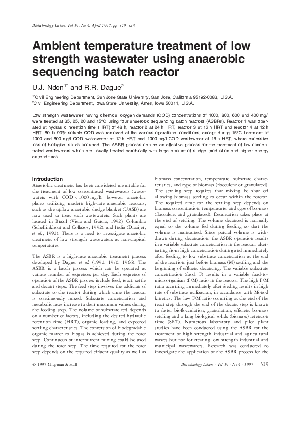 (PDF) Ambient temperature treatment of low strength wastewater using ...
