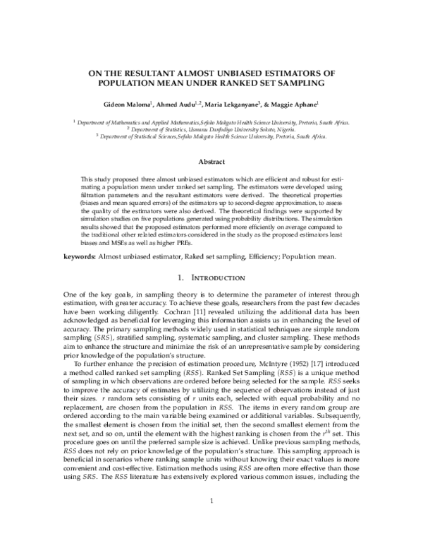 Pdf On The Resultant Almost Unbiased Estimators Of Population Mean