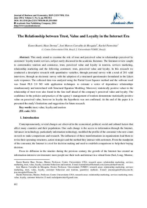 (PDF) The Relationship Between Trust, Value and Loyalty in the Internet ...