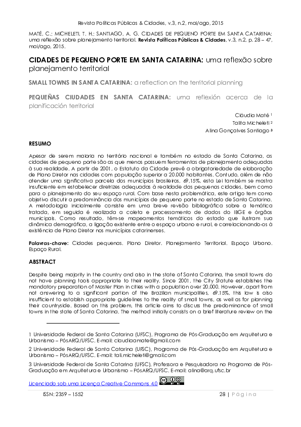 (PDF) SMALL TOWNS IN SANTA CATARINA: a reflection on the territorial ...