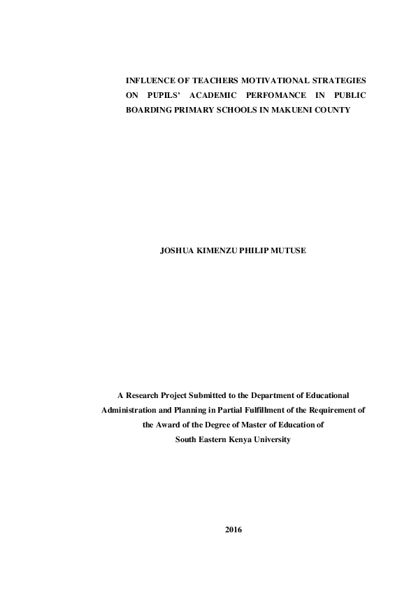 (PDF) Influence of teachers motivational strategies on pupils’ academic performance in public ...