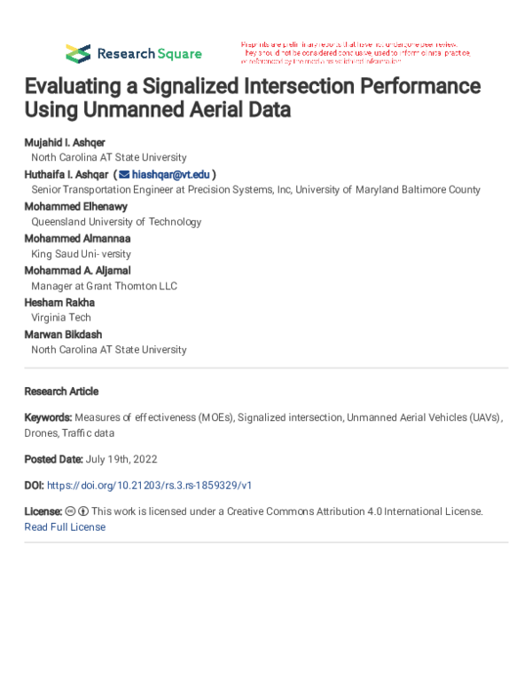 (PDF) Evaluating a Signalized Intersection Performance Using Unmanned Aerial Data