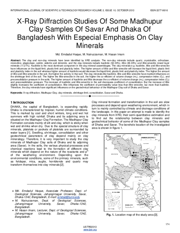 (PDF) X-Ray Diffraction Studies Of Some Madhupur Clay Samples Of Savar And Dhaka Of Bangladesh ...