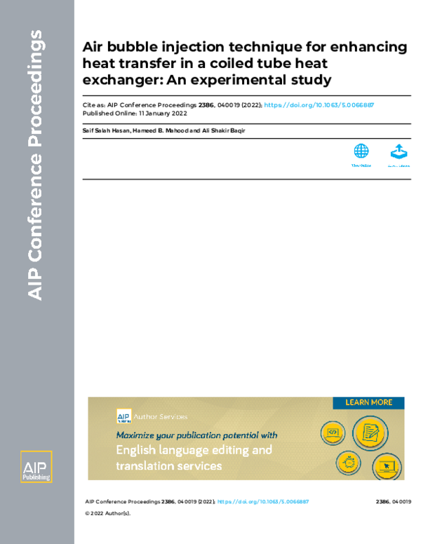 (PDF) Air bubble injection technique for enhancing heat transfer in a ...