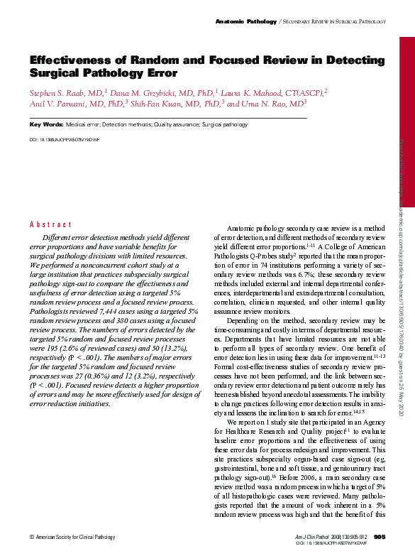 (PDF) Effectiveness of Random and Focused Review in Detecting Surgical Pathology Error