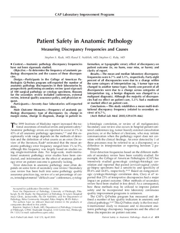 (PDF) Patient safety in anatomic pathology: measuring discrepancy ...
