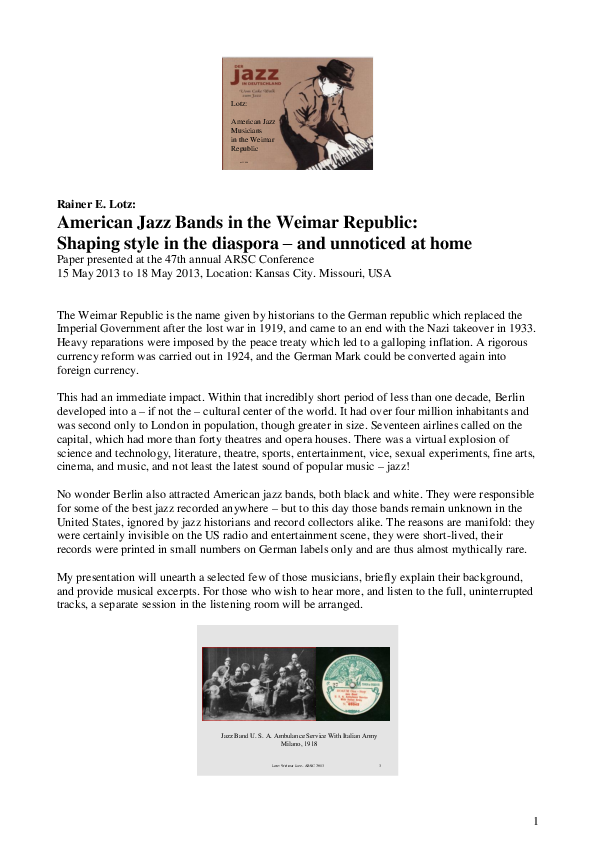 (PDF) American Jazz Bands in the Weimar Republic: Shaping style in the ...