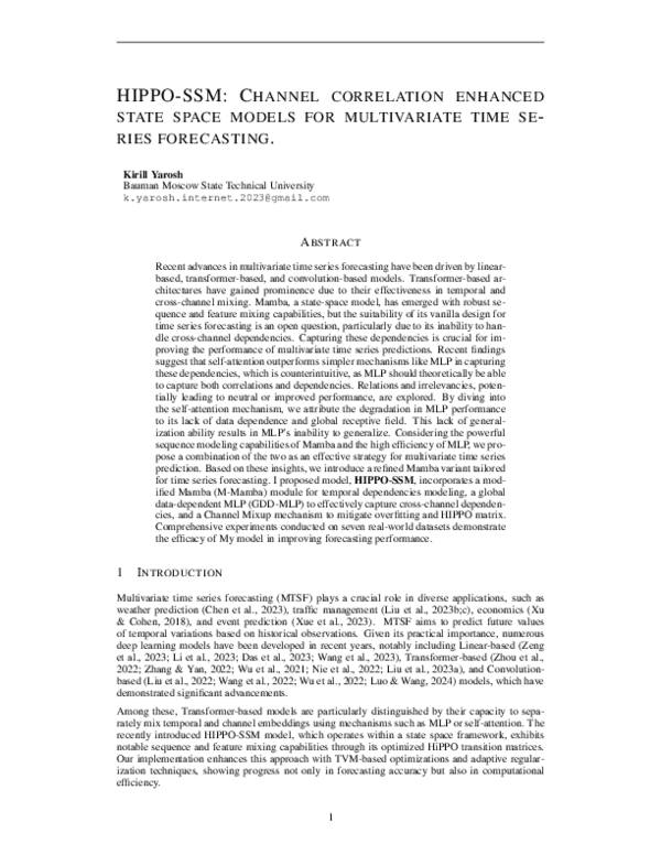 (PDF) HIPPO-SSM: CHANNEL CORRELATION ENHANCED STATE SPACE MODELS FOR ...