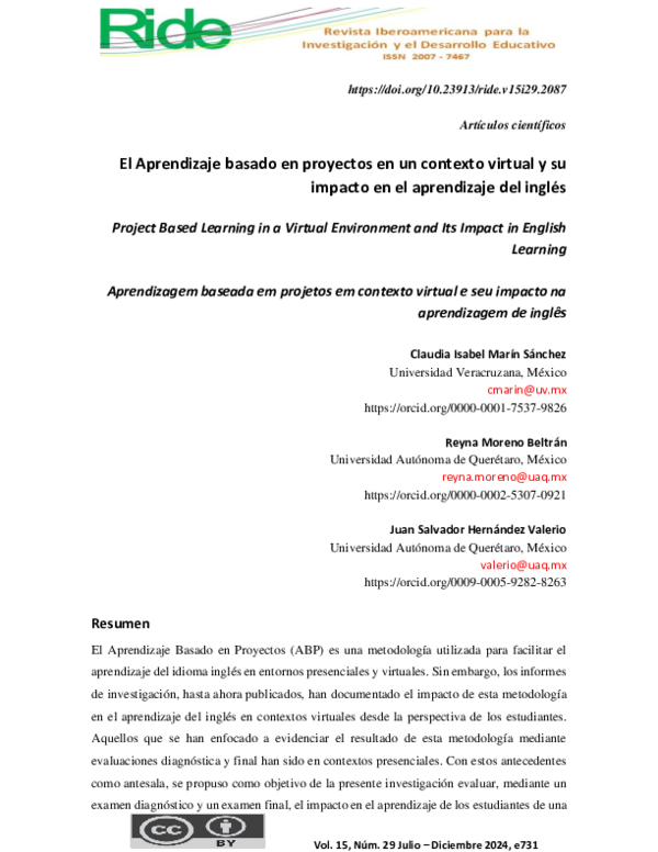 (PDF) El aprendizaje basado en proyectos en un contexto virtual y su impacto en el aprendizaje ...