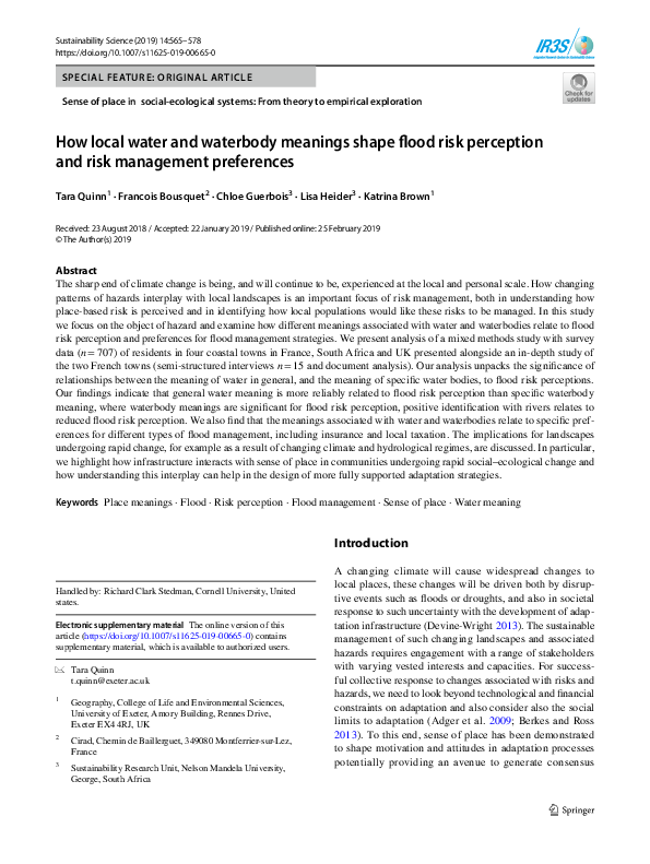 (PDF) How local water and waterbody meanings shape flood risk perception and risk management ...