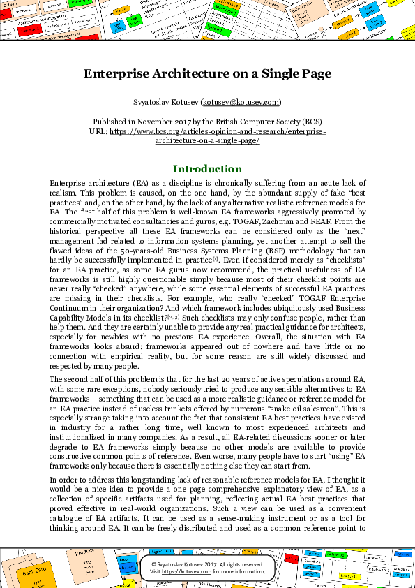 (PDF) Enterprise Architecture on a Single Page