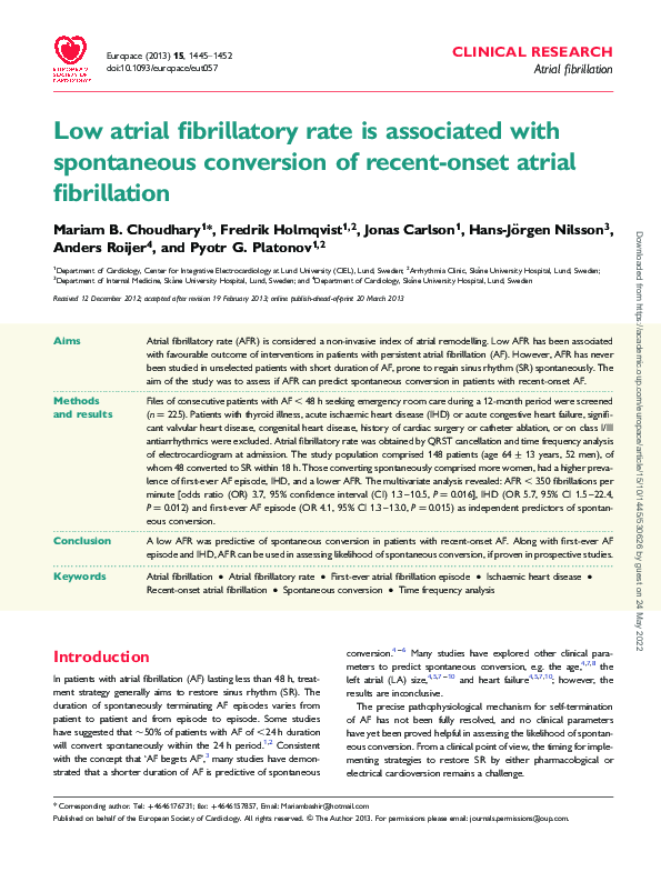 (PDF) Low atrial fibrillatory rate is associated with spontaneous ...