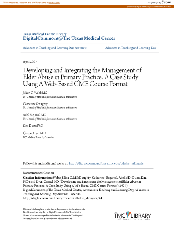 (PDF) Developing and Integrating the Management of Elder Abuse in Primary Practice: A Case Study ...