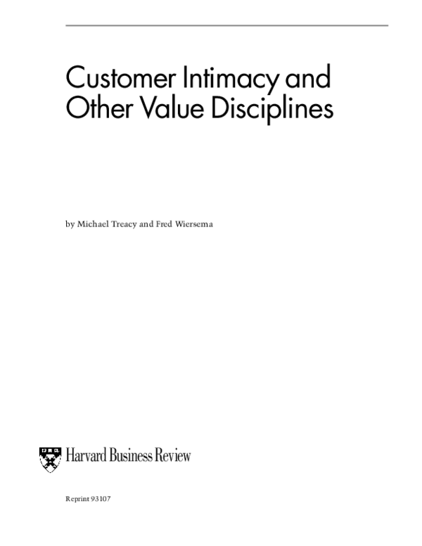 (PDF) Customer intimacy and other value disciplines
