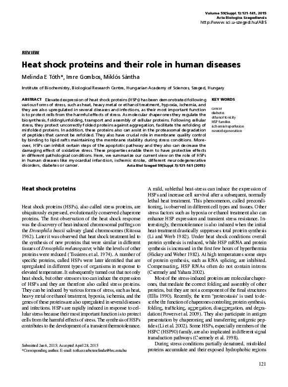 (PDF) Heat shock proteins and their role in human diseases
